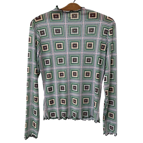 Ginger G | Tops | Ginger G Geometric Long Sleeve Top Women Lettuce Edge ...